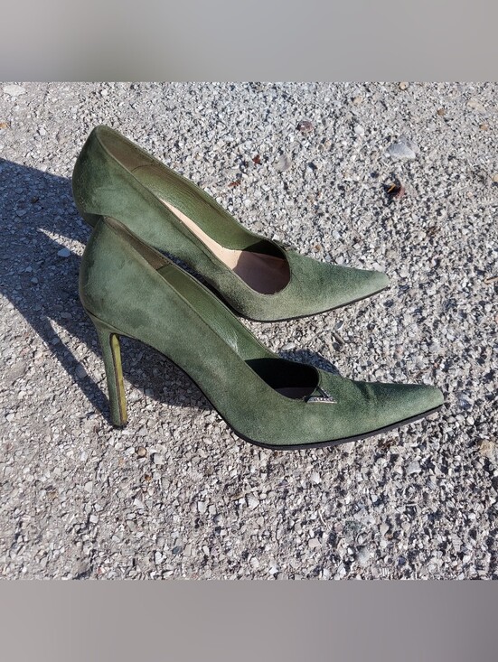 Versace | Shoes | Versace Classic Green Suede Pumps Size Eu4 | Poshmark